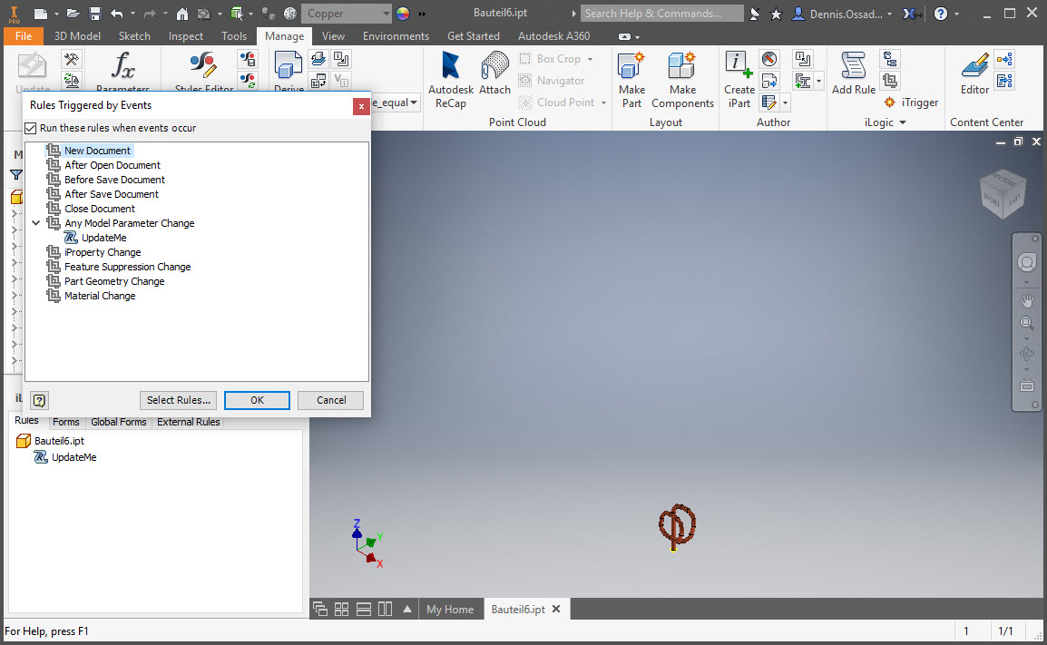 Inventor: Local update not executed automatically after parameter changes