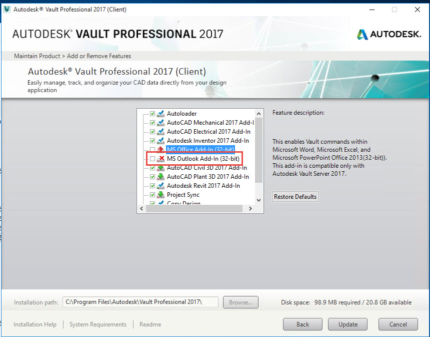 Vault Professional Add-in for Outlook 2016 does not load