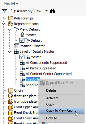 How to change Level of Detail or Model State to View Representation in Inventor
