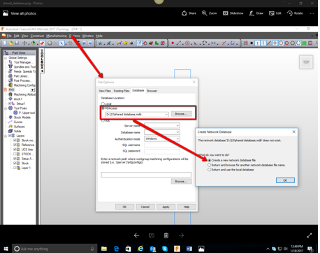 How to create a new shared MS Access network database in FeatureCAM