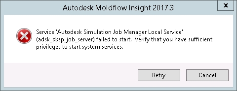 Moldflow: 'Autodesk Simulation Job Manager 로컬 서비스'(adsk_dssp_job_server) 시작 실패
