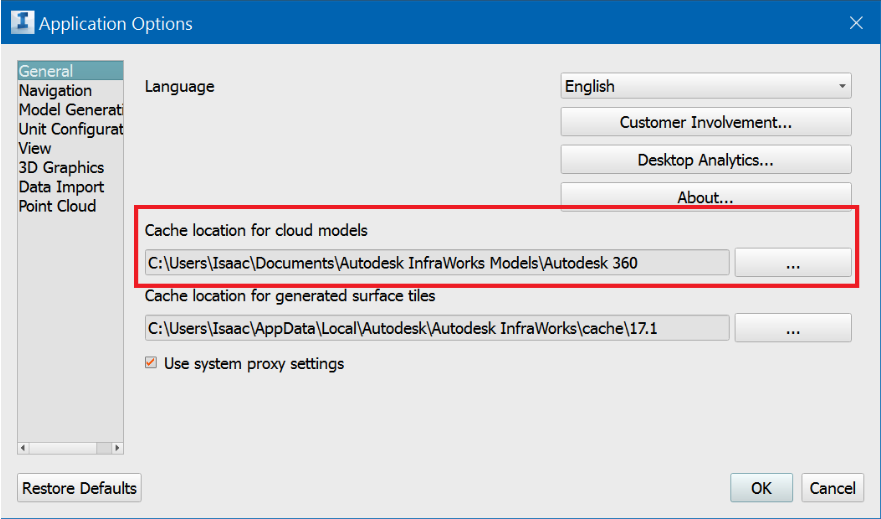 How to find the folder InfraWorks models are located in
