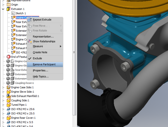 In An Inventor Assembly An Extrusion Feature Is Not Including Some Parts To Be Cut Away 