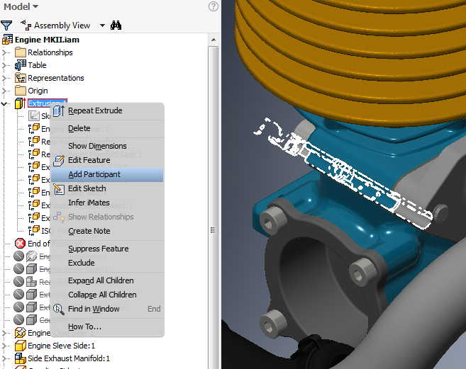 In An Inventor Assembly An Extrusion Feature Is Not Including Some Parts To Be Cut Away 