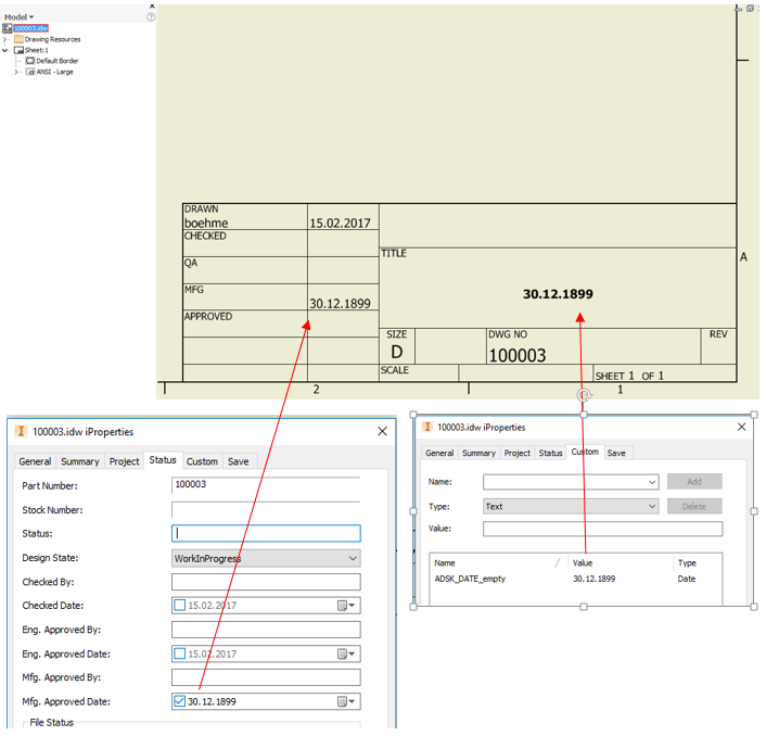 Autodesk Vault empty date field update in Autodesk Inventor property the date field with first ...