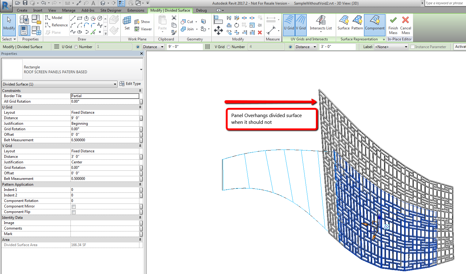 Pattern based curtain family does not trim at edges of Mass