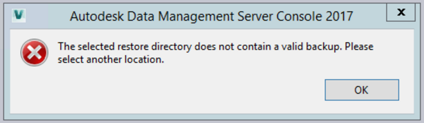 "The selected restore directory does not contain a valid backup. Please select another location ...