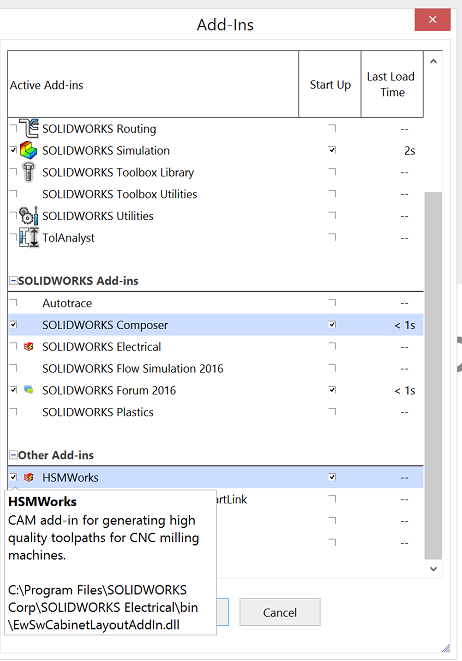 HSMWorks 或 HSMXpress 无法加载到 Solidworks 中