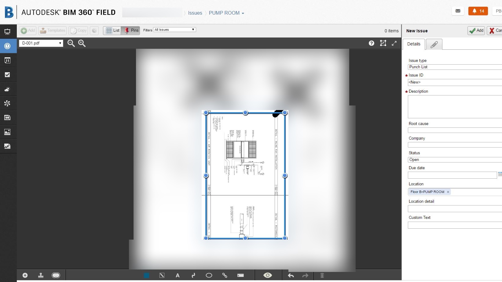 BIM 360 Fieldの図面から場所を削除しようとすると、「マークアップまたは押しピンがあるため、1つの場所のリンクを解除できませんでした」