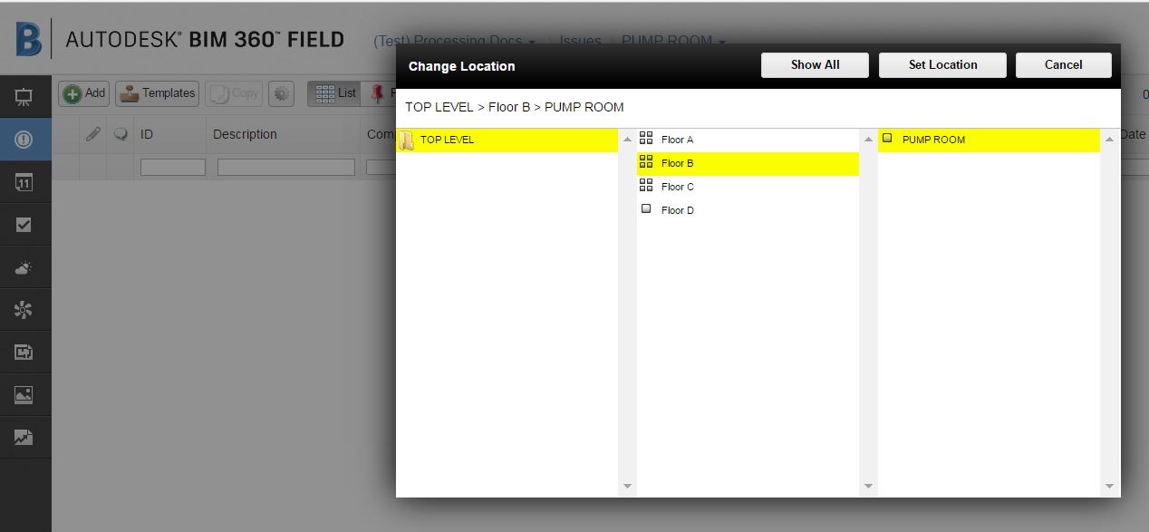 BIM 360 Fieldの図面から場所を削除しようとすると、「マークアップまたは押しピンがあるため、1つの場所のリンクを解除できませんでした」