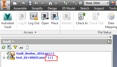 Autodesk Vault Status Modifier (+) not active after saving the file