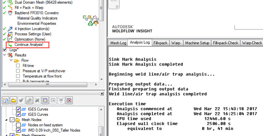 Moldflow Insight analysis fails before warp with no information in the log file