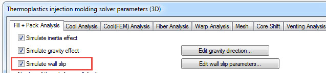 Simulation with wall slip turned on takes a long time to solve in Moldflow
