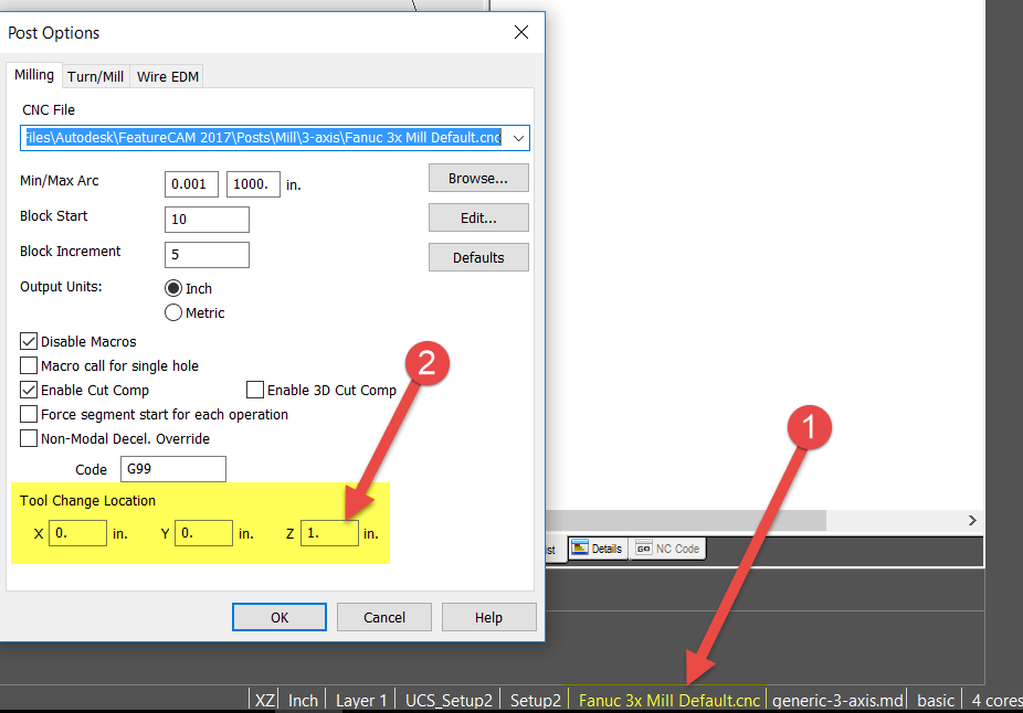 How to move tool change location in FeatureCAM simulation