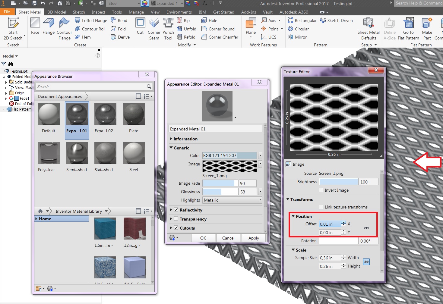 Appearance texture not showing in model after upgrading Inventor version.