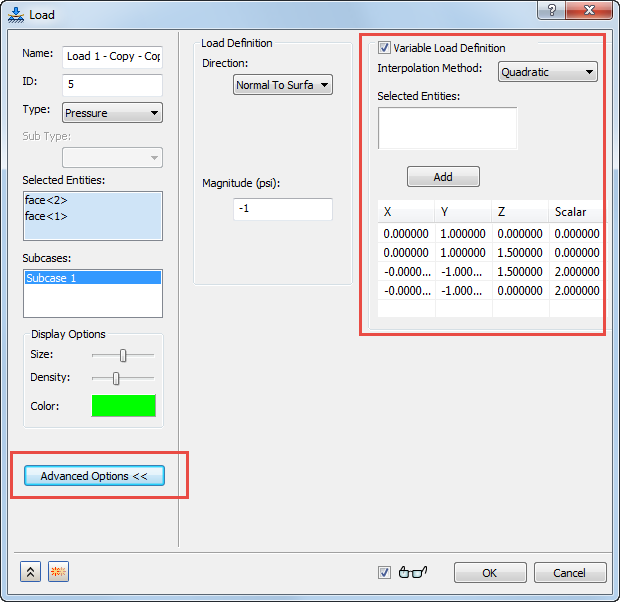 Variable load gives wrong result in Inventor Nastran