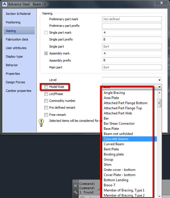 The model roles list is not sorted alphabetical in Advance Steel