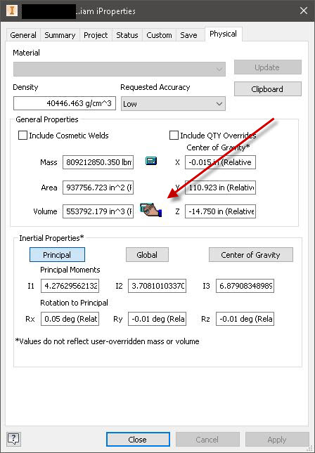 The mass properties of the part/assembly is not correct in Inventor drawing