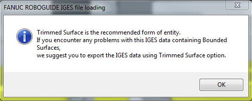 Exported IGES file from Fusion 360 does not open in FANUC RoboGuide