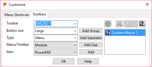 How to add custom macro into a Custom toolbar in PowerShape..