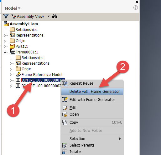 How to change a Frame Generator member reference line in Inventor