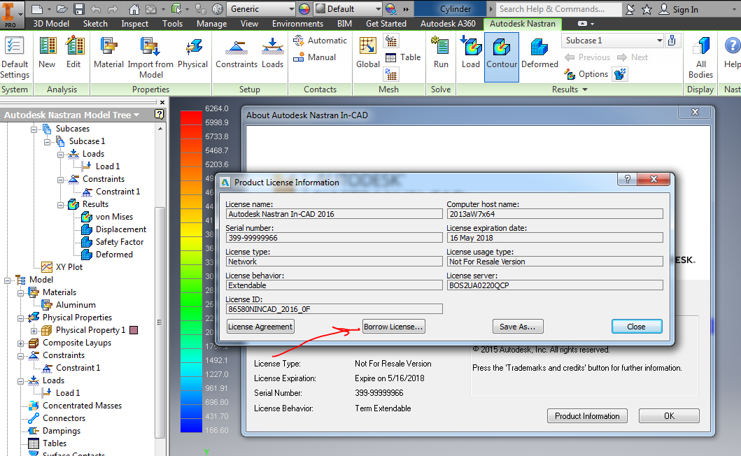 How to borrow Autodesk Nastran In-CAD 2016 network license.