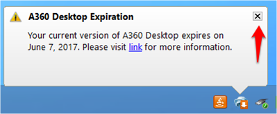 How to turn off the "A360 Desktop Expiration" notification