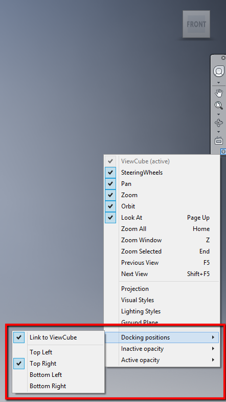 Inventor 2018: Navigation bar's docking position reverts to 'Link to ...