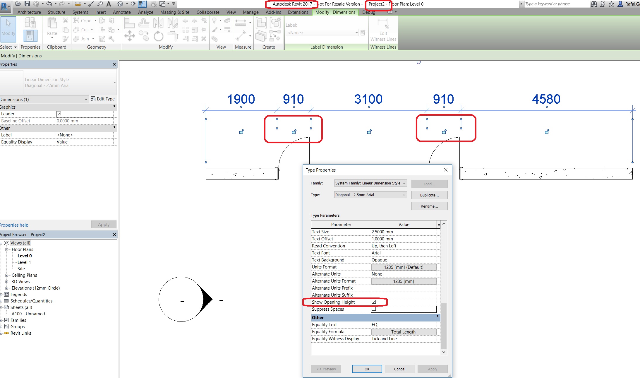 Opening heights not shown in dimension lines for openings coming from ...