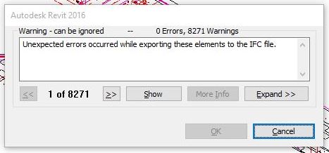 Error: "Unexpected errors occurred while exporting these elements to the IFC file." in Revit