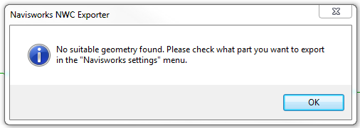 Navisworks Nwc Exporter No Suitable Geometry Found Message When Gluing From Autodesk Revit