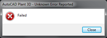 "알 수 없는 오류가 발생했습니다. PnPCompletionStatus.TableDoesNotExist"가 AutoCAD Plant 3D에서 프로젝트에 대해 ...