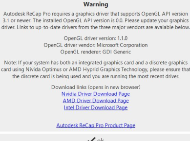 "OpenGL version 3.1 or Greater is Required" error when starting ReCap