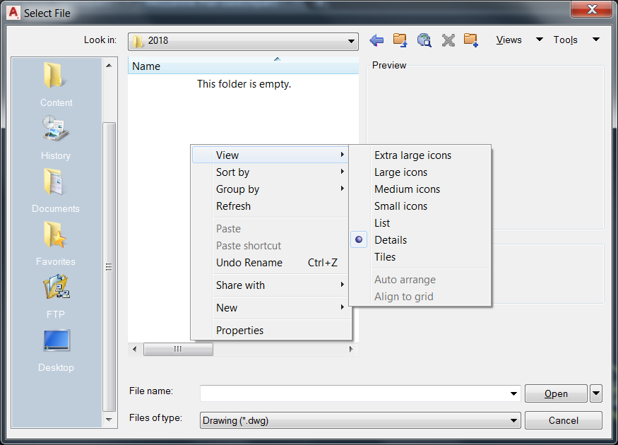 Select File Dialog Box Does Not Show File Details In AutoCAD AutoCAD