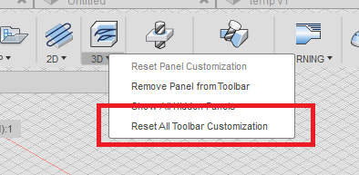 How to reset toolbar customization in Fusion