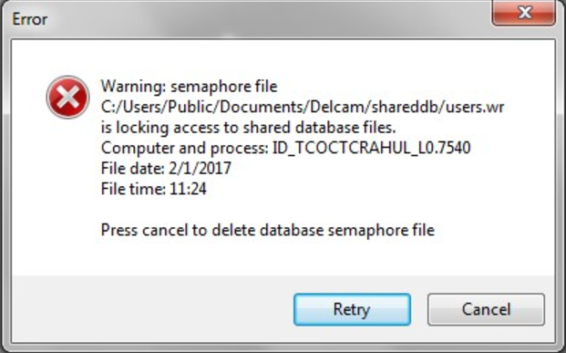 "Warning: semaphore file is locking access to shared database files" when launching PowerMill or ...