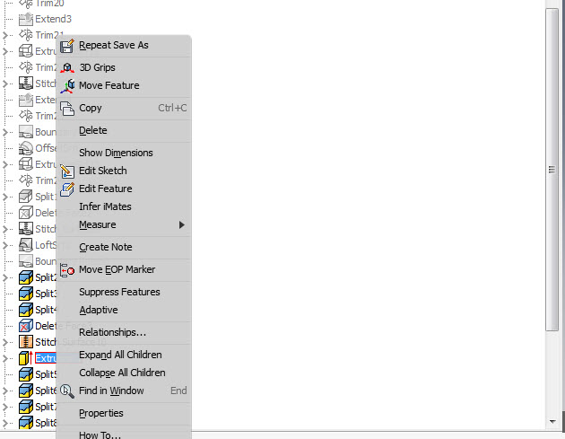 Feature Visibility status missing from right click menu in Inventor browser