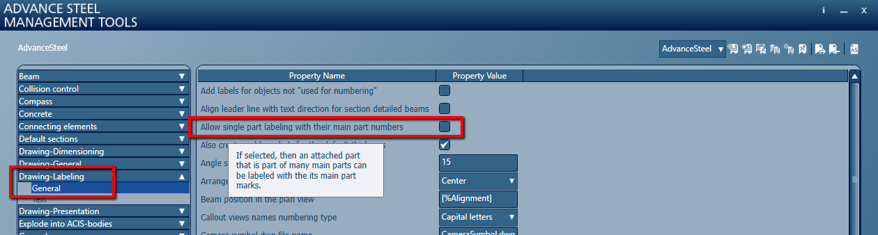 Multiple assembly names are shown in labels in Advance Steel general ...