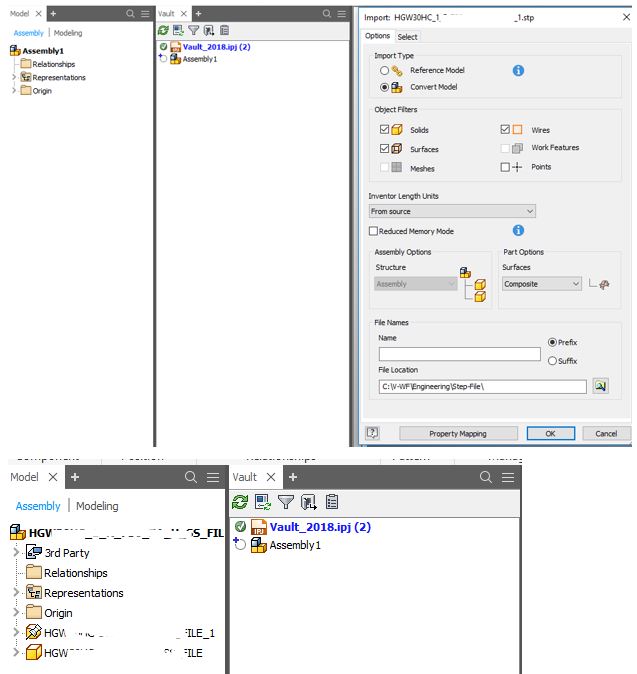 Missing references from imported step files after check in to Vault