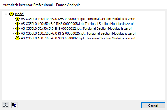 When attempting to use Inventor Frame Analysis on a model from Frame Generator Analysis, several ...