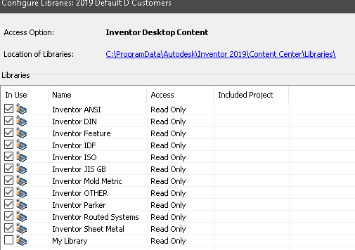 "Failed to read data from Content Center. Content Center server query failed." in Inventor