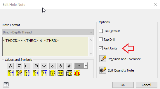 Incorrect units are used for a threaded hole's tap drill information ...