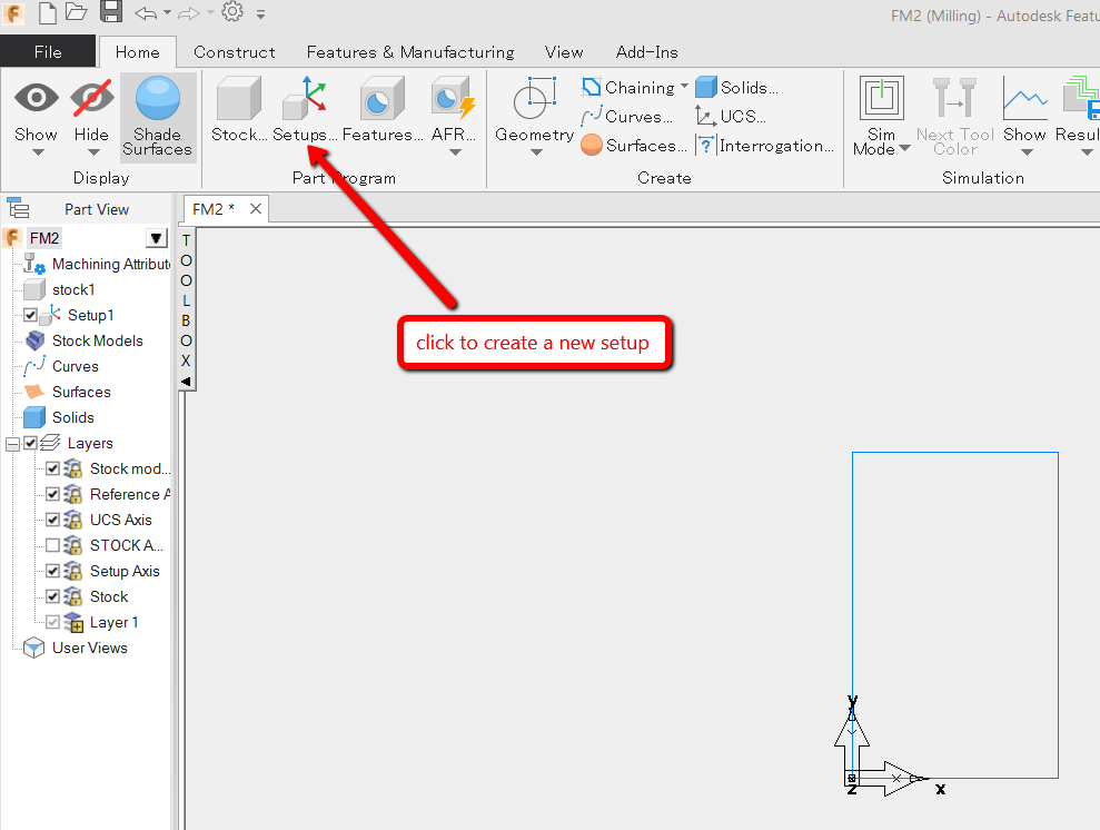 How to Create and orient a new setup in FeatureCAM Version 2019 and newer
