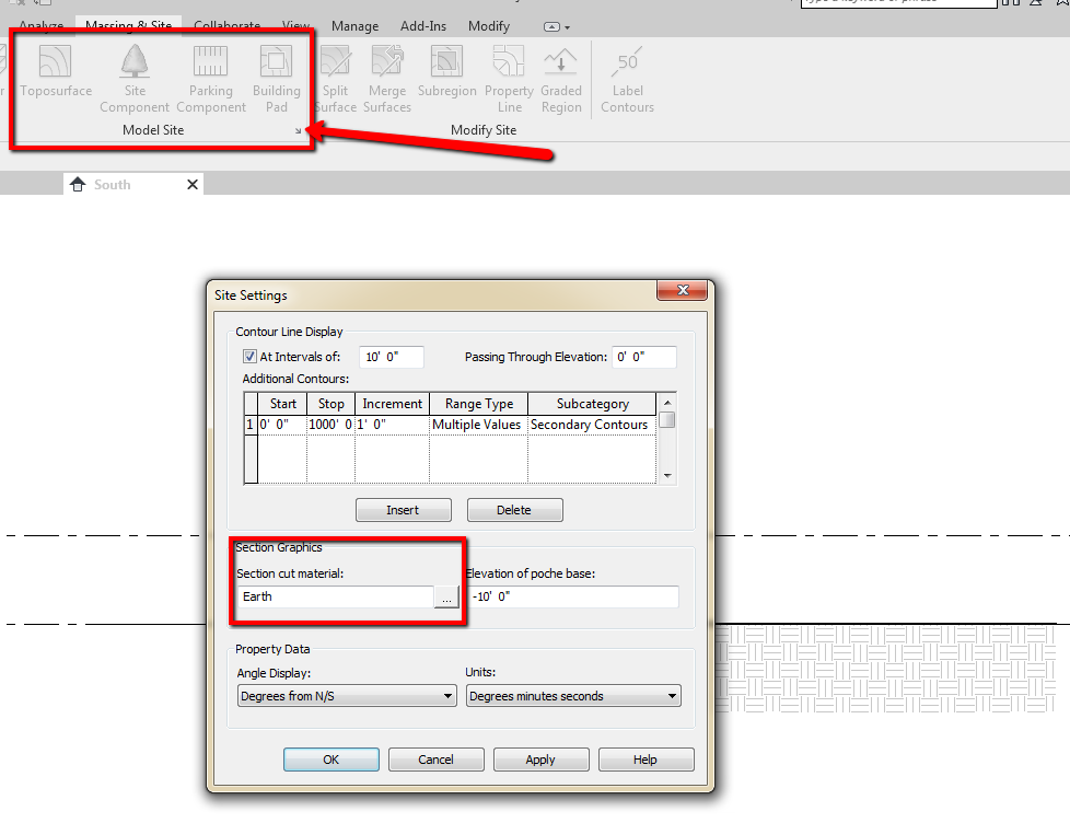 No Topography Surface Cut Pattern Shows In Revit Elevation Section View