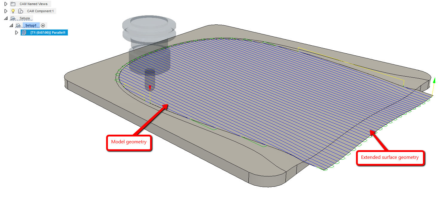 How to extend 3D toolpaths in Inventor CAM and Fusion