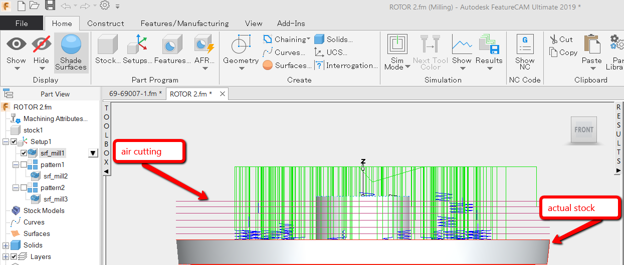 FeatureCAM ignores custom stock and cuts in air in milling