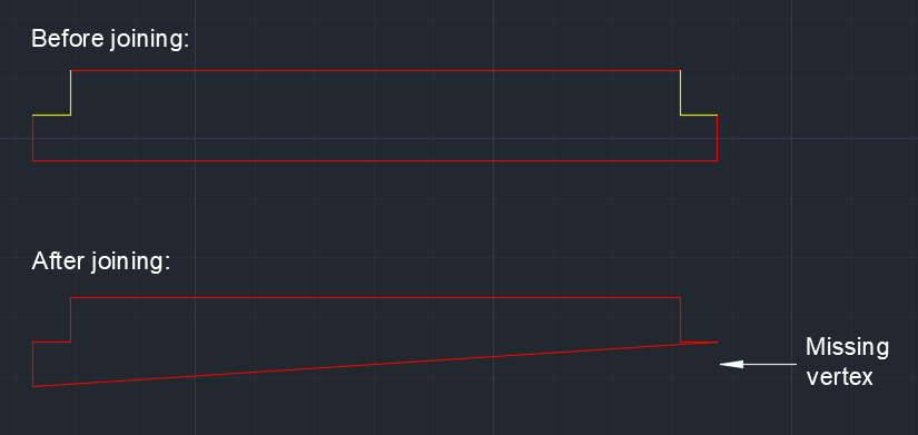 Vertices are lost when Joining polylines in AutoCAD