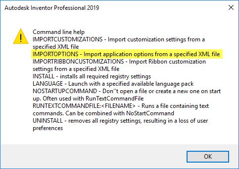 How to use fix application options when starting Inventor