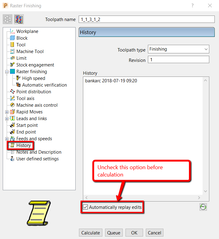 How to disable the edit history replay for cloned toolpath in PowerMill.