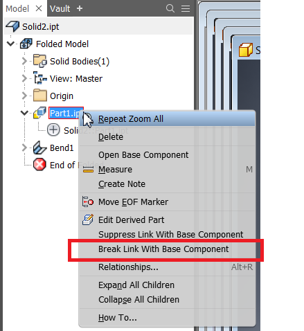How to disassociate a derived multi-body part for editing in Inventor
